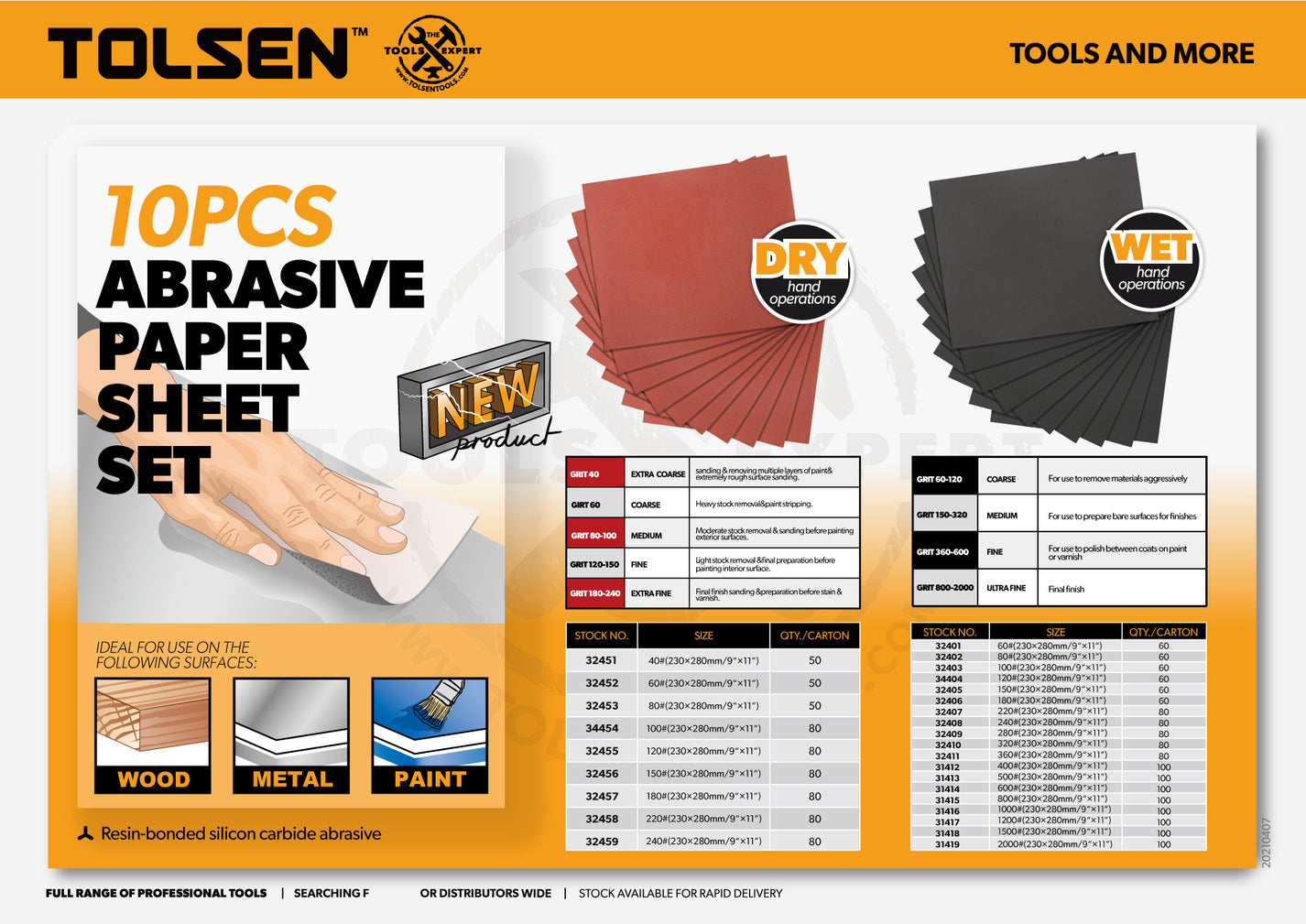 10PCS ABRASIVE PAPER SHEET SET Grit: 40#-240# – Tolsen Tools Philippines